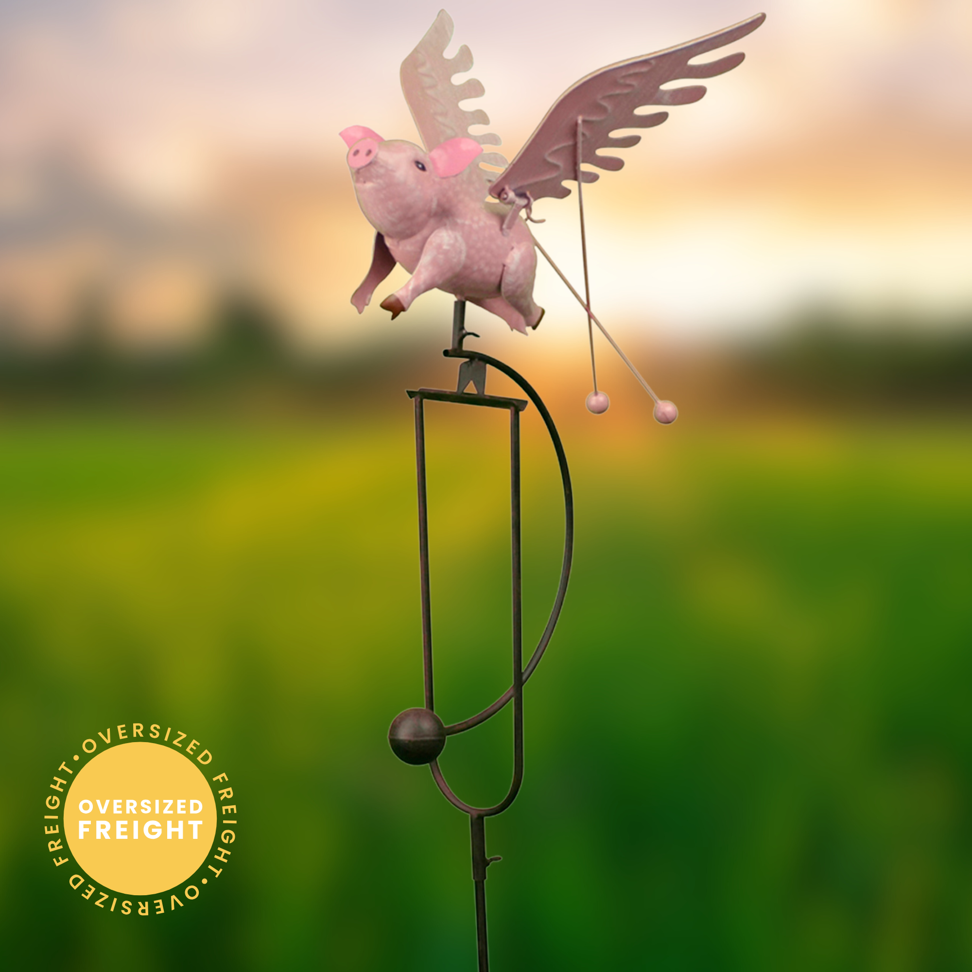 Small Flying Pig Balance Rocker Garden Stake - GeoCentral