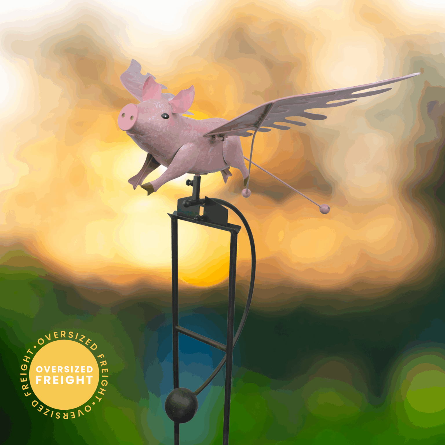 Large Flying Pig Balance Rocker Garden Stake - GeoCentral
